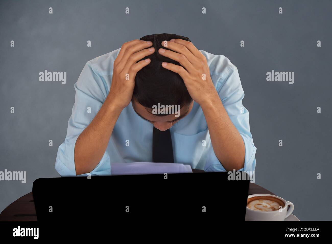 Businessman sitting sad business fail empty background copy spec Stock ...