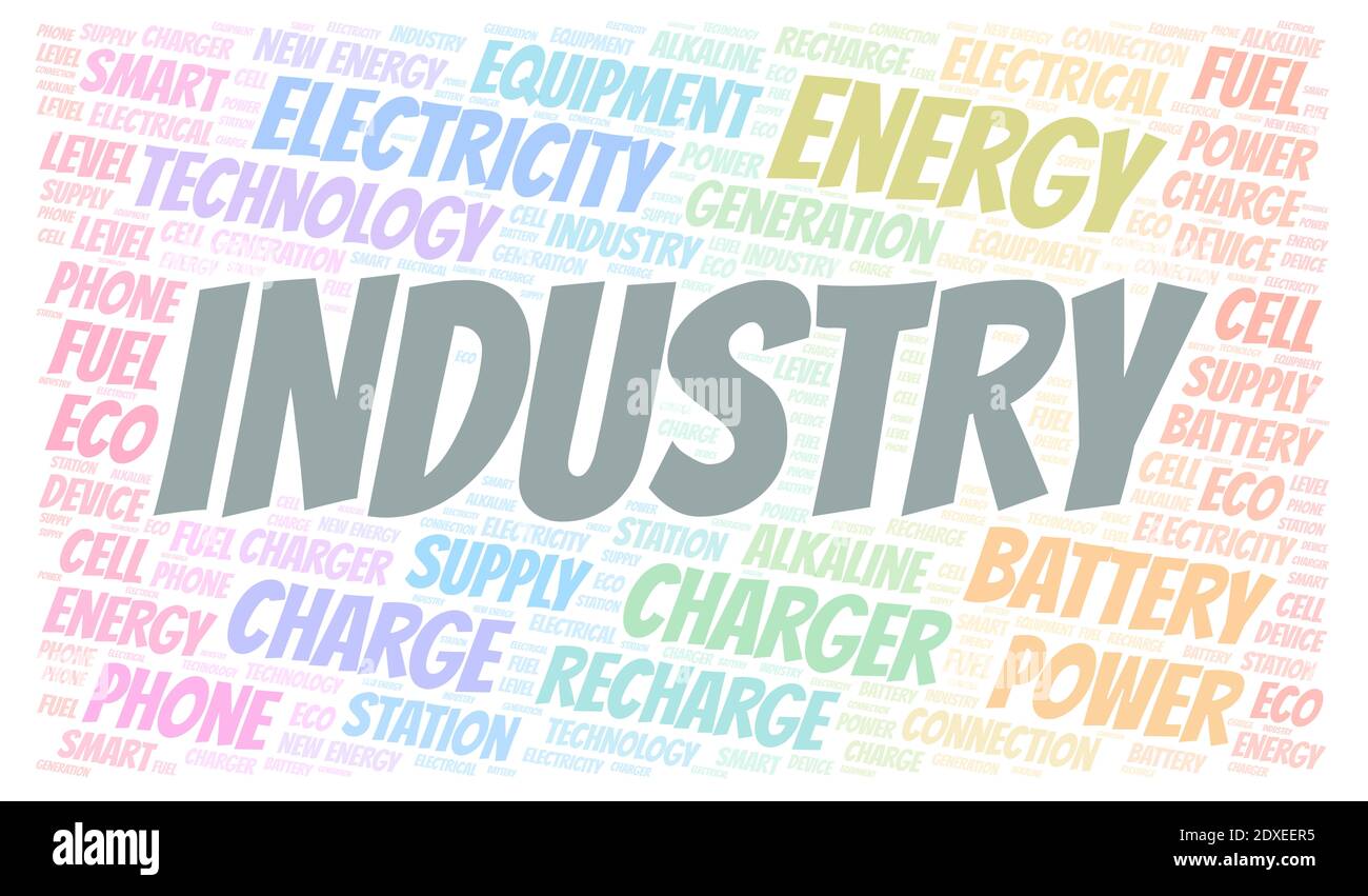 Industry typography word cloud create with text only Stock Photo - Alamy