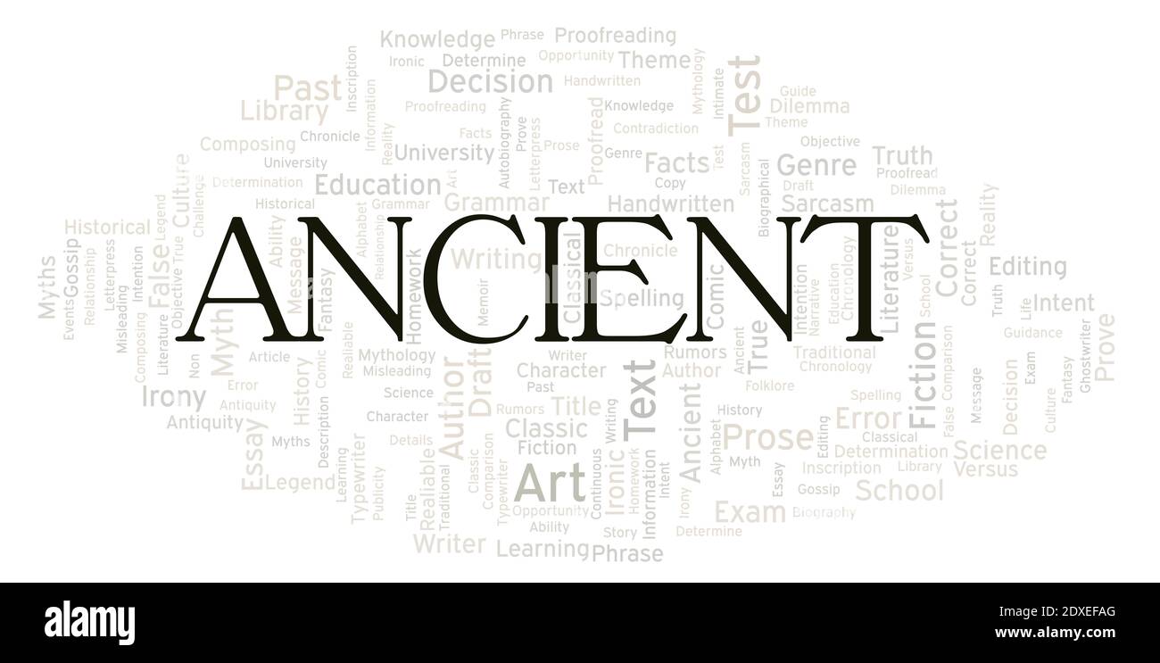 Ancient typography word cloud create with text only Stock Photo - Alamy