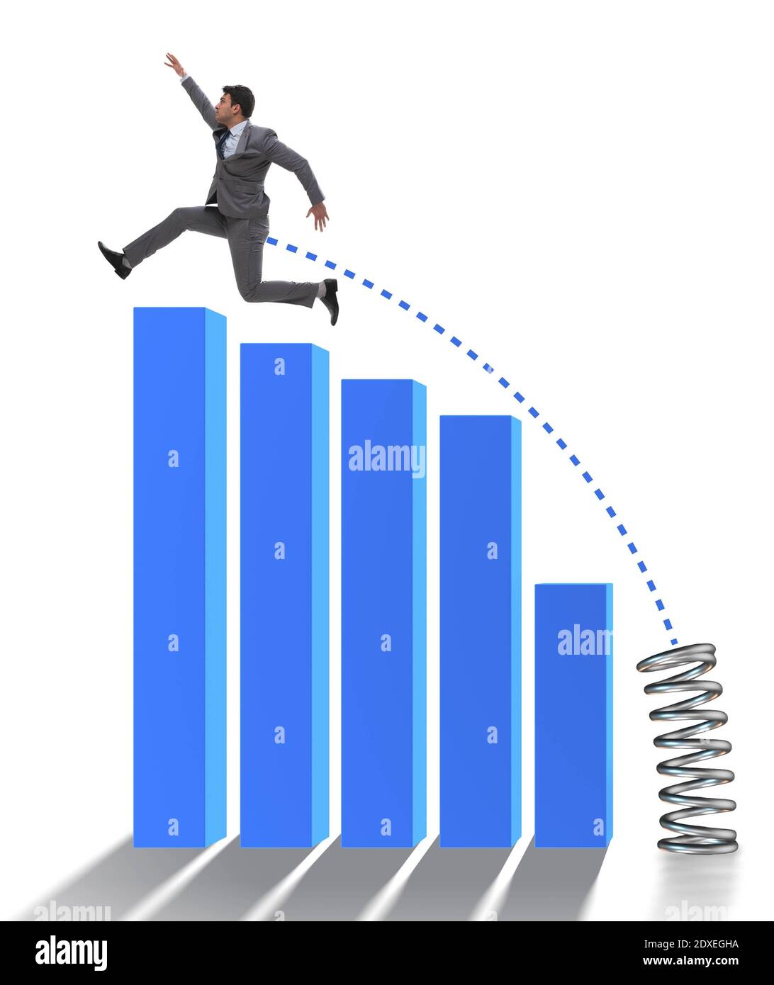 The business people jumping over bar charts Stock Photo - Alamy