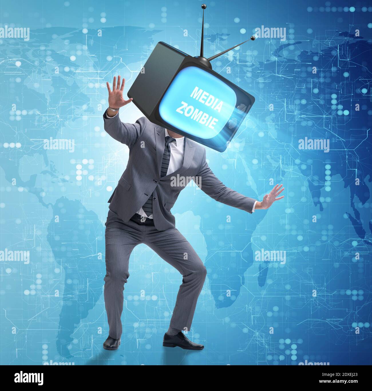 The media zombie concept with man and tv set instead of head Stock ...