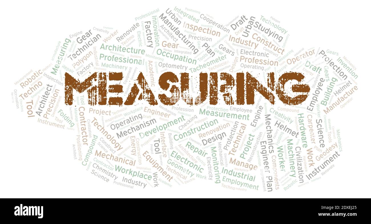 Measuring typography word cloud create with text only Stock Photo - Alamy