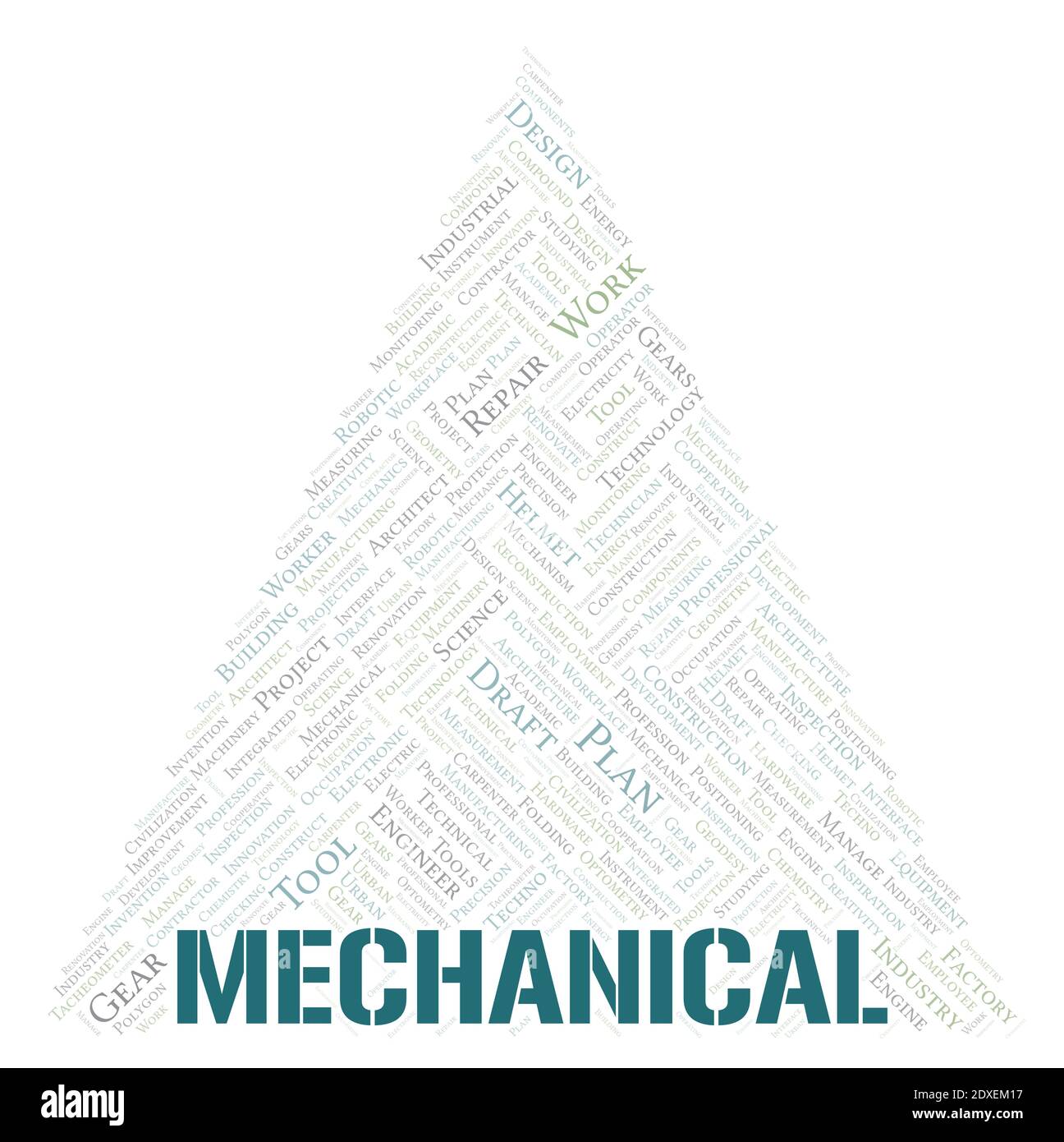 Mechanical typography word cloud create with text only Stock Photo - Alamy