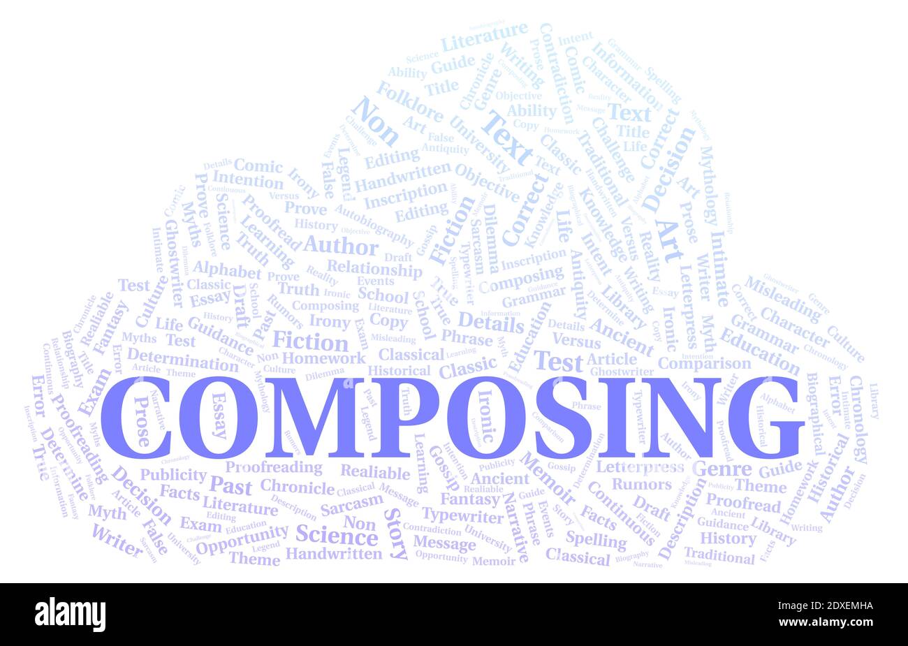 Composing typography word cloud create with text only Stock Photo - Alamy