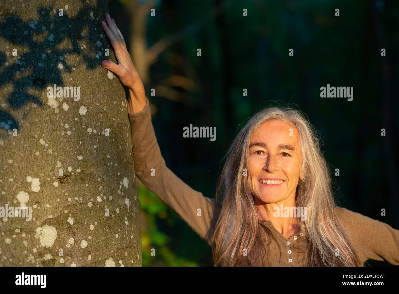 Woman standing at tree hi-res stock photography and images - Alamy