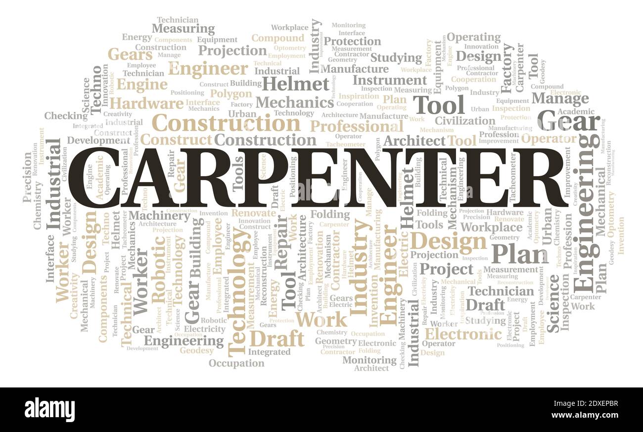 Carpenter typography word cloud create with text only Stock Photo - Alamy