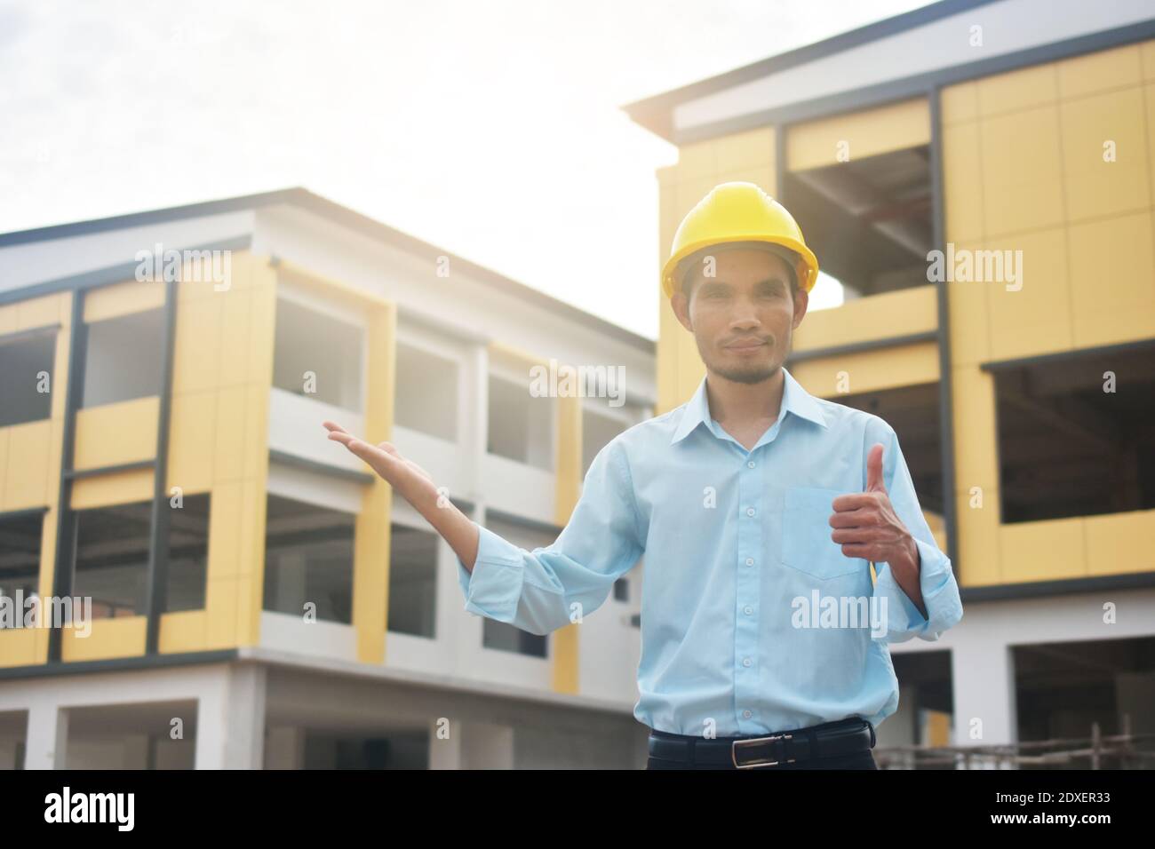 Engineer standing worker building estate construction background Stock ...