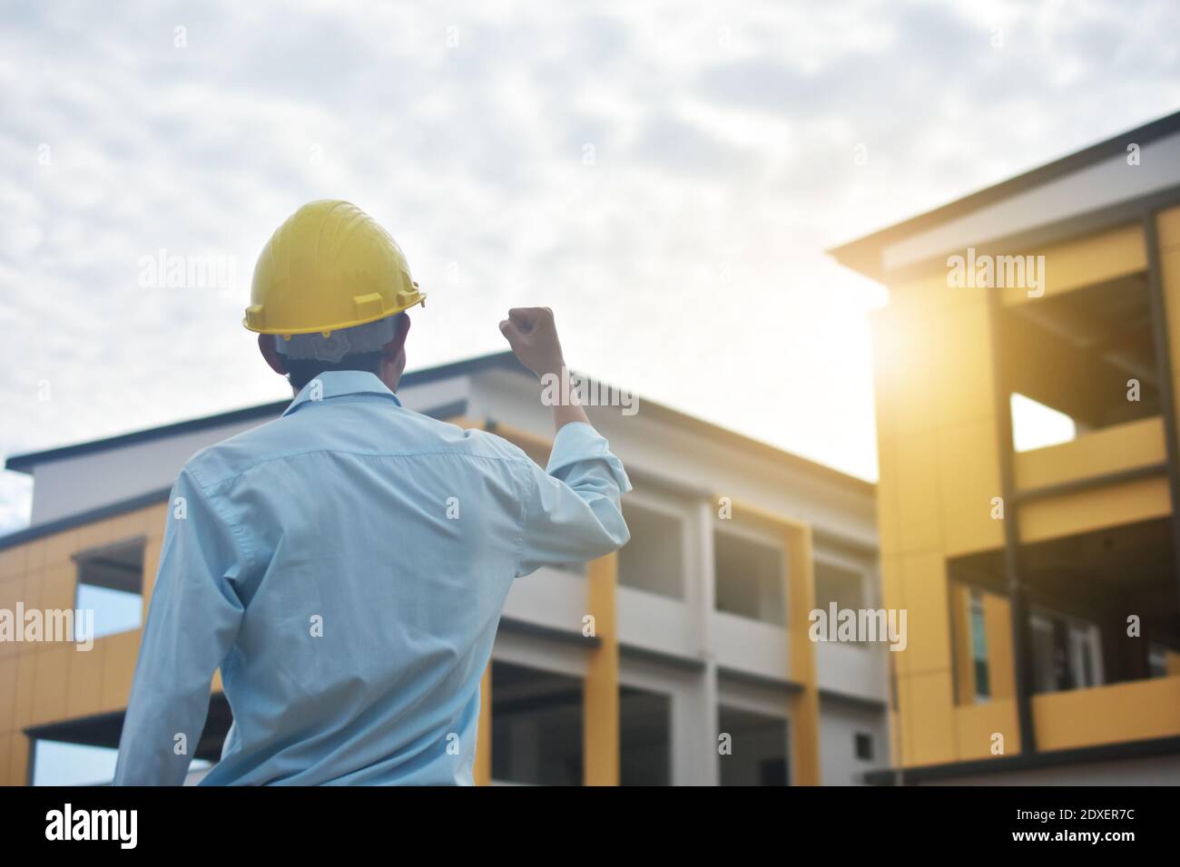 Engineer standing worker building estate construction background Stock ...