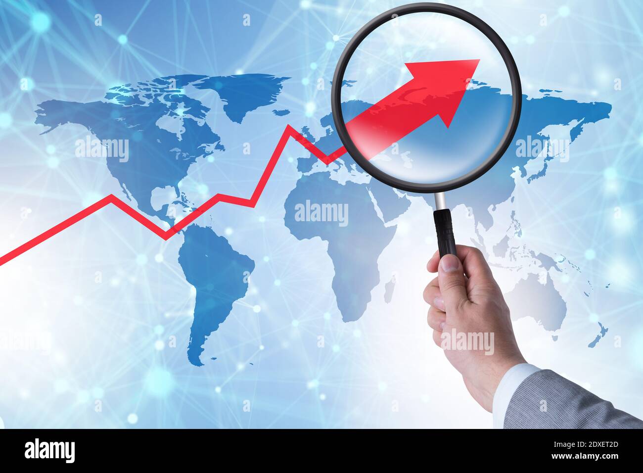 Concept of the economic growth with chart and magnifying glass Stock ...