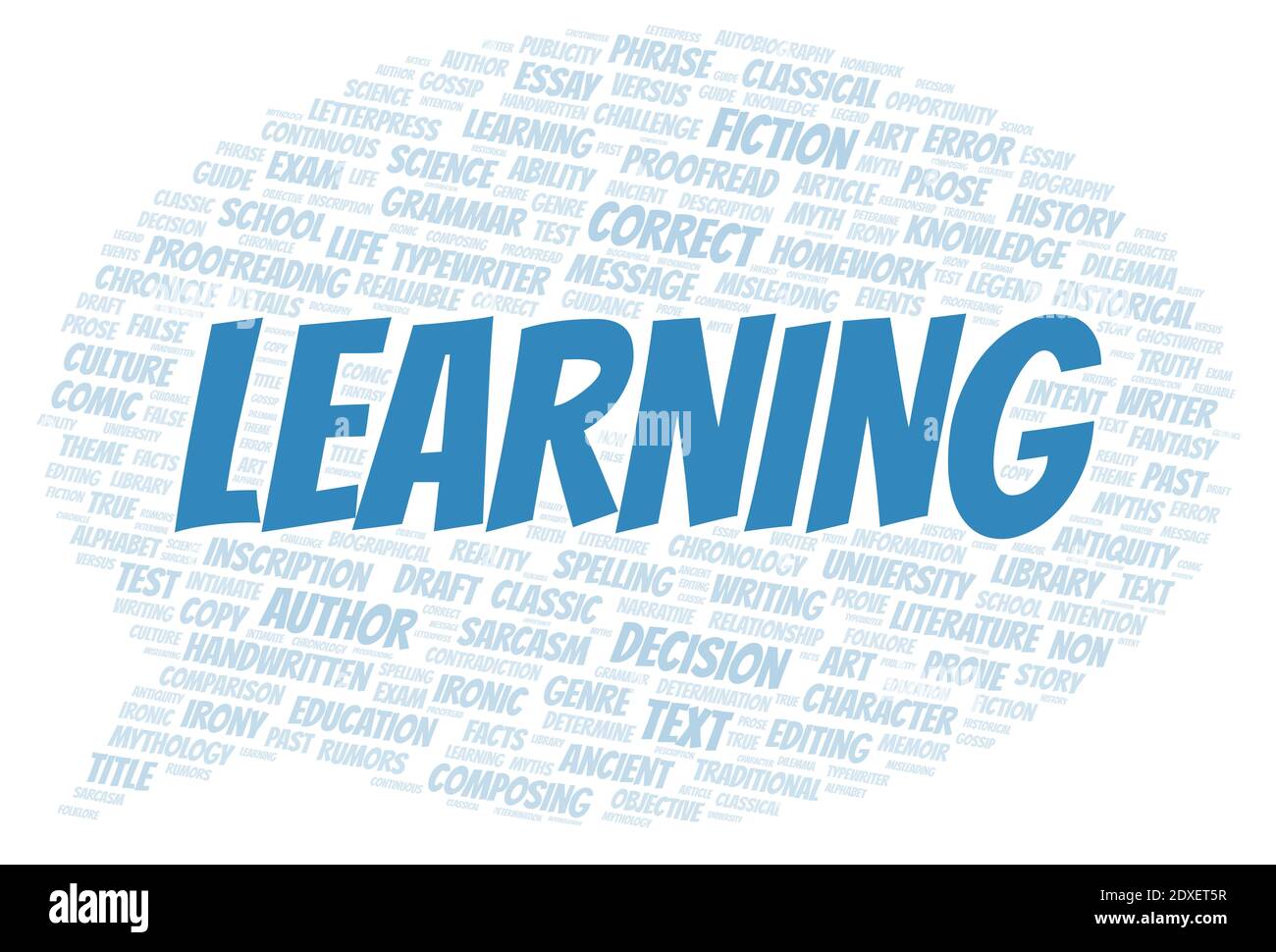 Learning typography word cloud create with text only Stock Photo - Alamy
