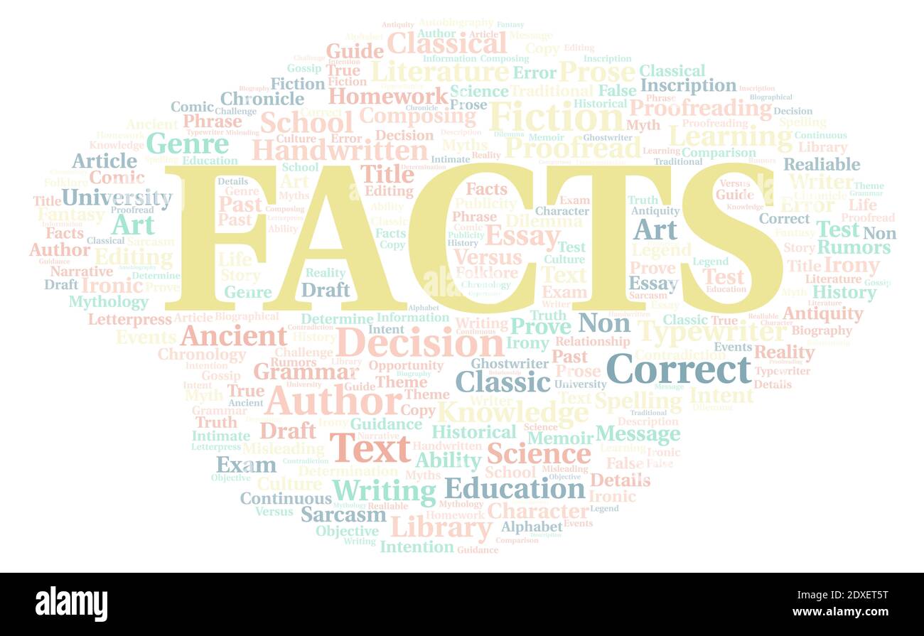 Facts typography word cloud create with text only Stock Photo - Alamy