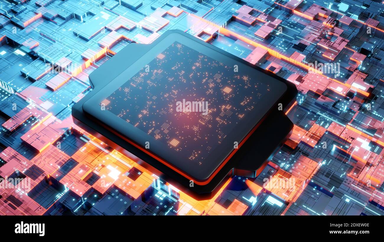 3D rendered illustration of CPU processor unit on motherboard Stock ...