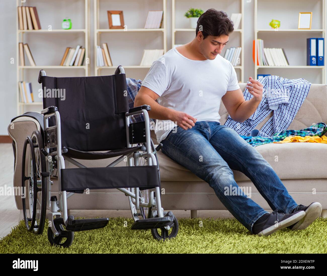 The disabled man recovering at home Stock Photo - Alamy
