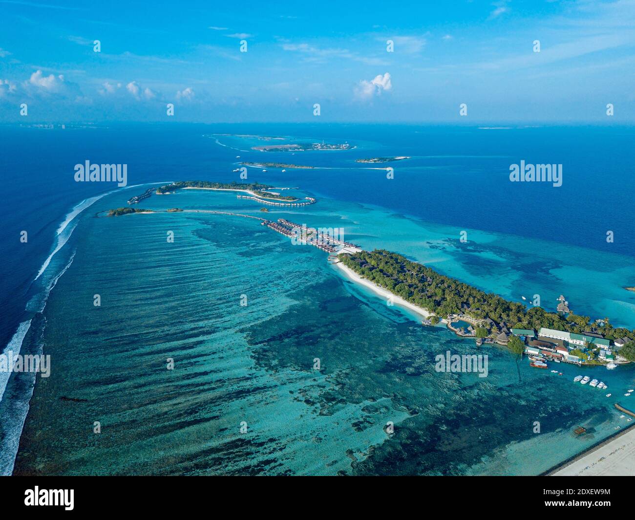 Maldives, Kaafu Atoll, Aerial view of archipelago in Arabian Sea Stock ...