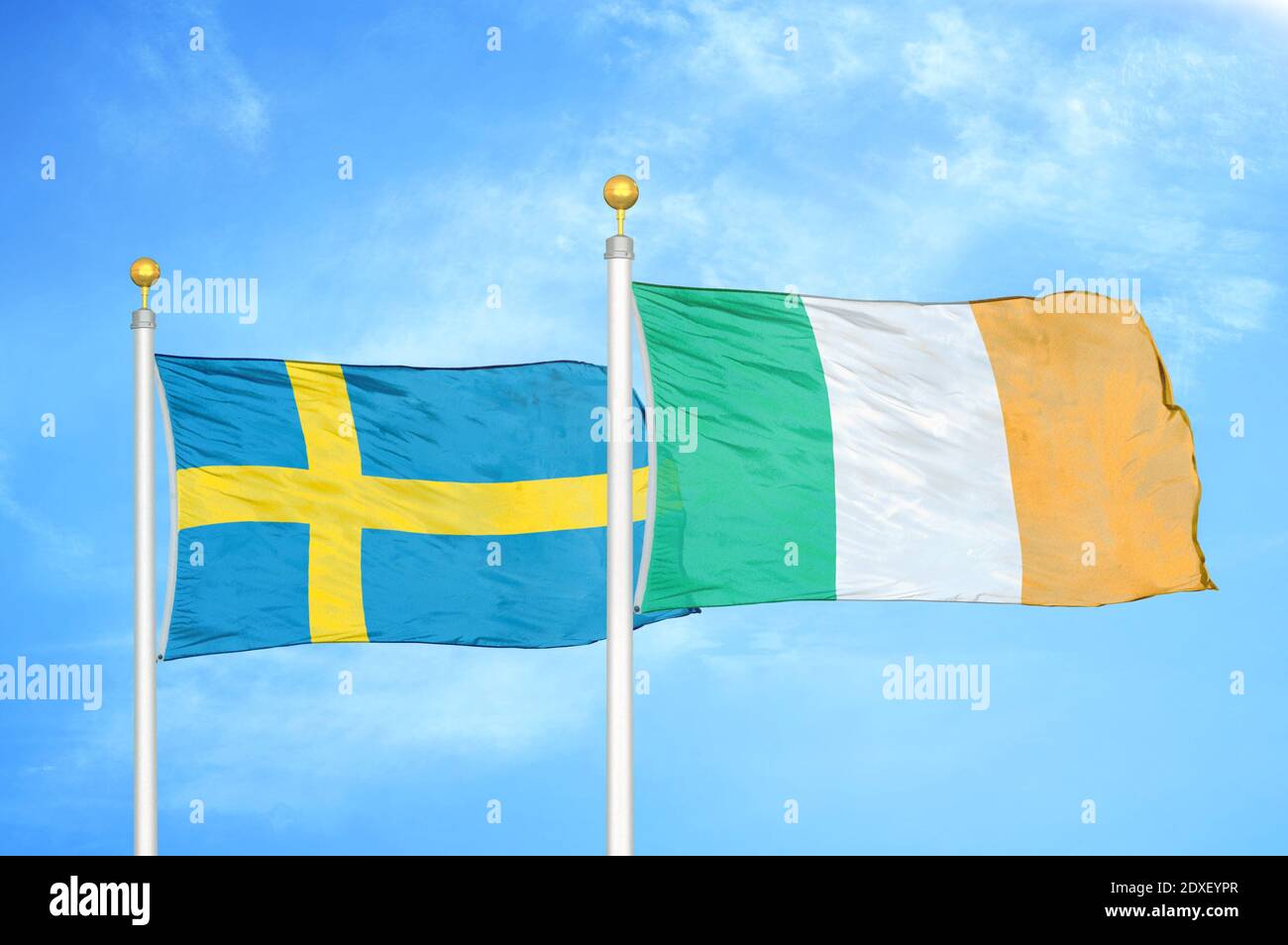 Sweden and Ireland two flags on flagpoles and blue sky Stock Photo - Alamy