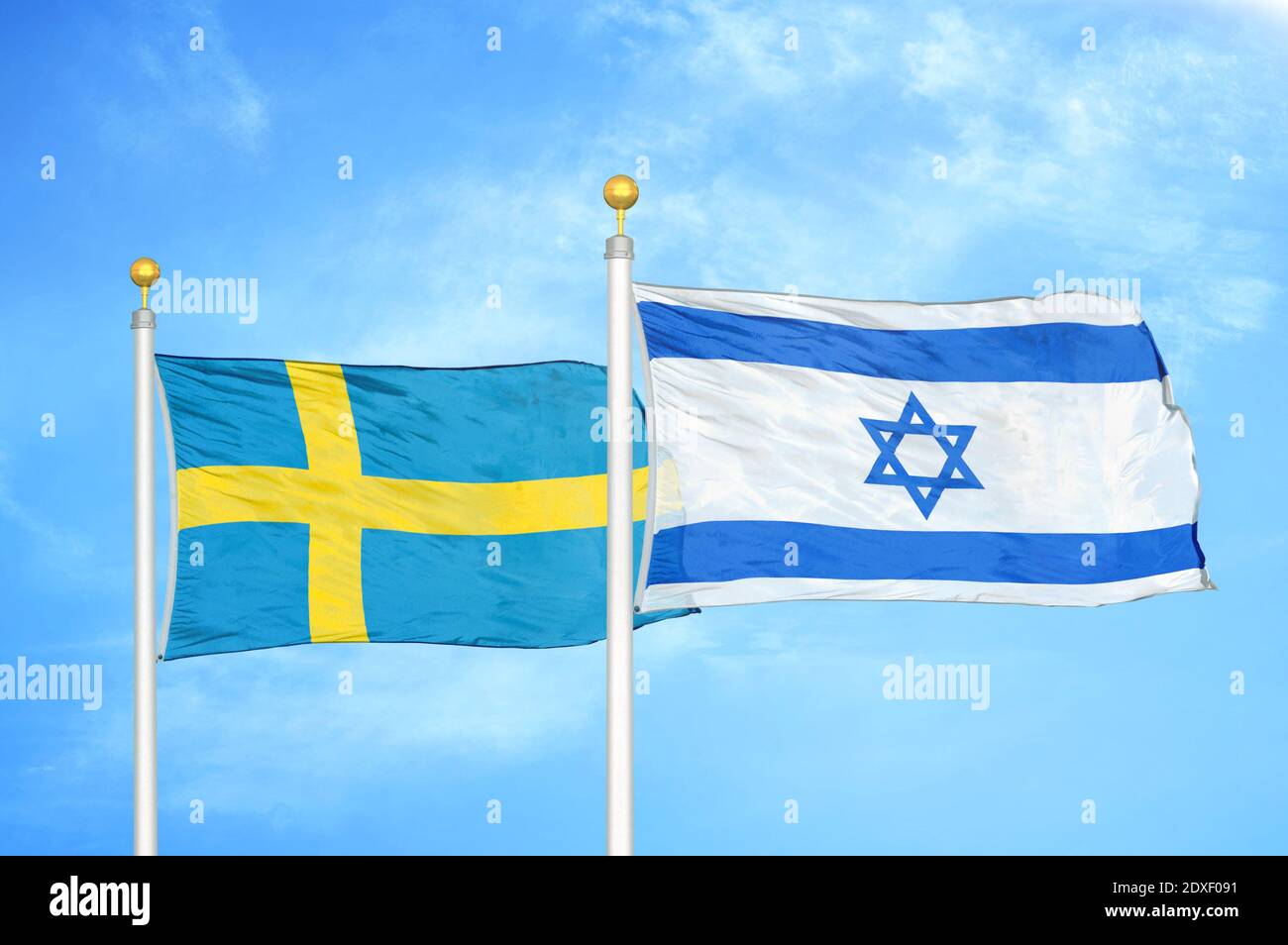 Sweden and Israel two flags on flagpoles and blue sky Stock Photo - Alamy