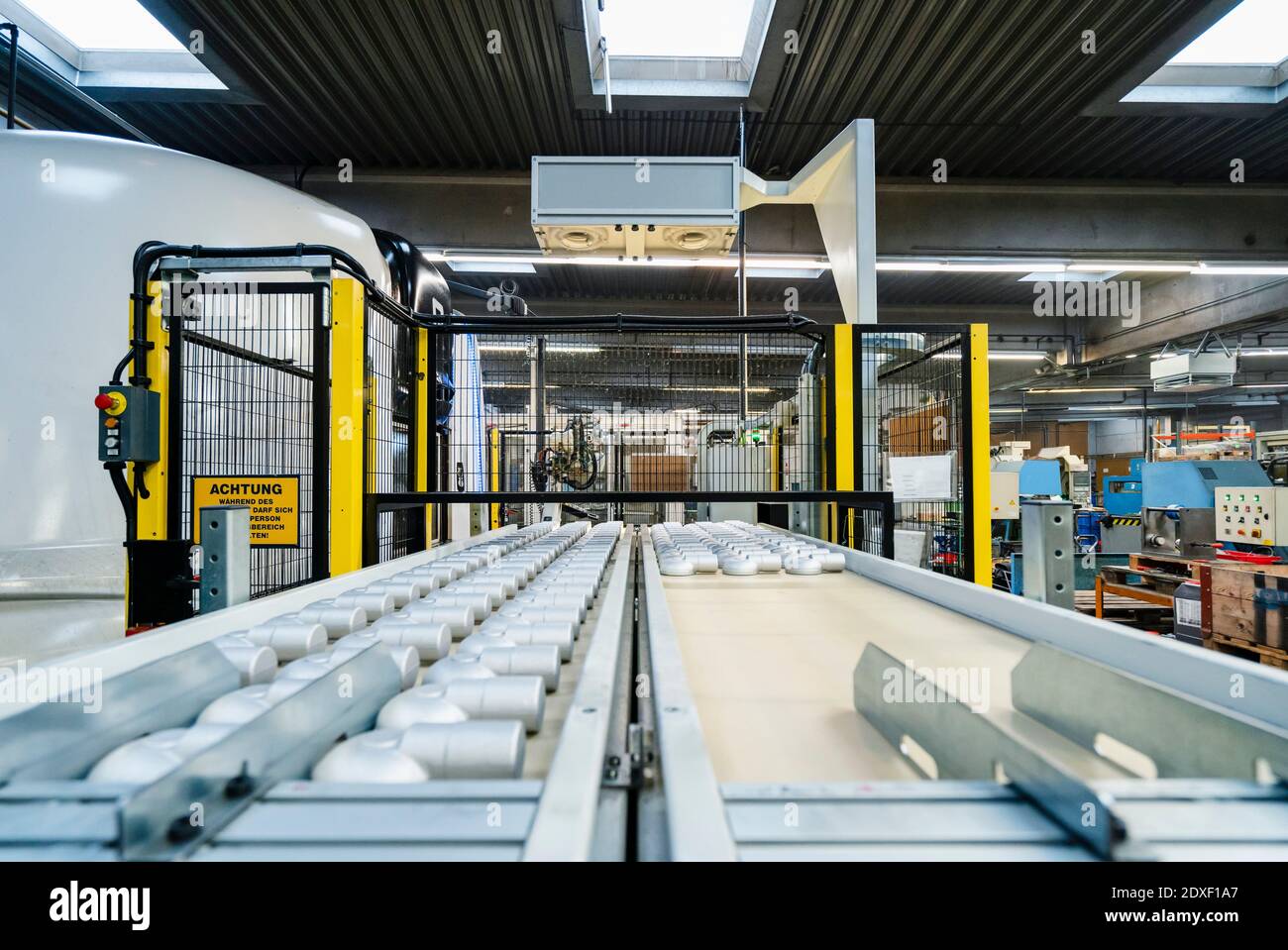 Conveyor belt arranged on production line in manufacturing factory ...
