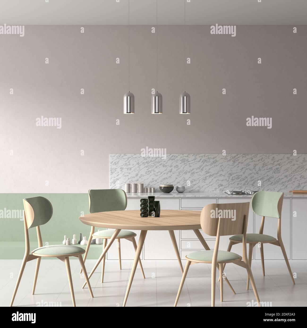 Modern spacious kitchen design with wooden dining table and chairs ...