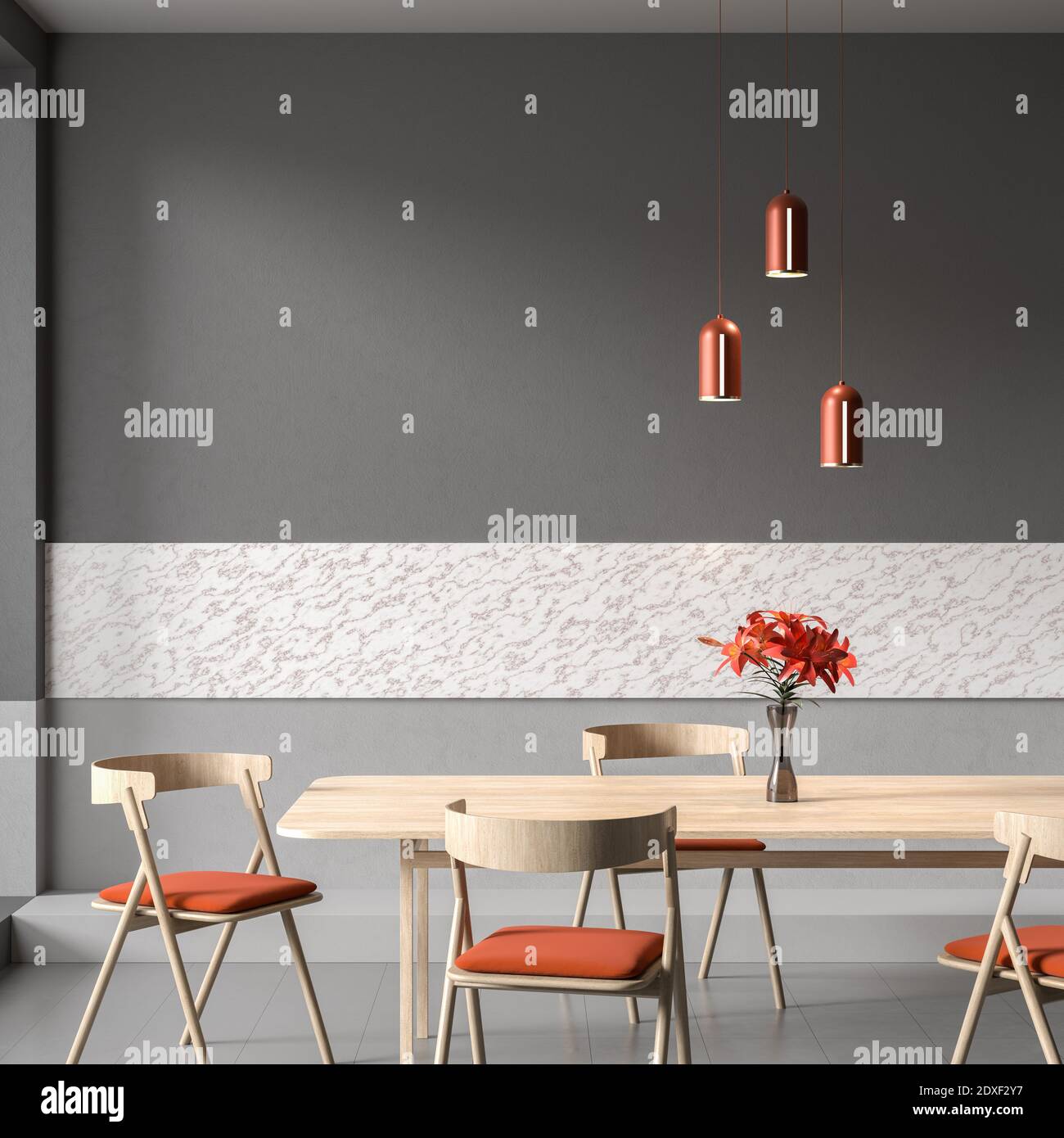 Modern spacious kitchen design with wooden dining table and chairs ...