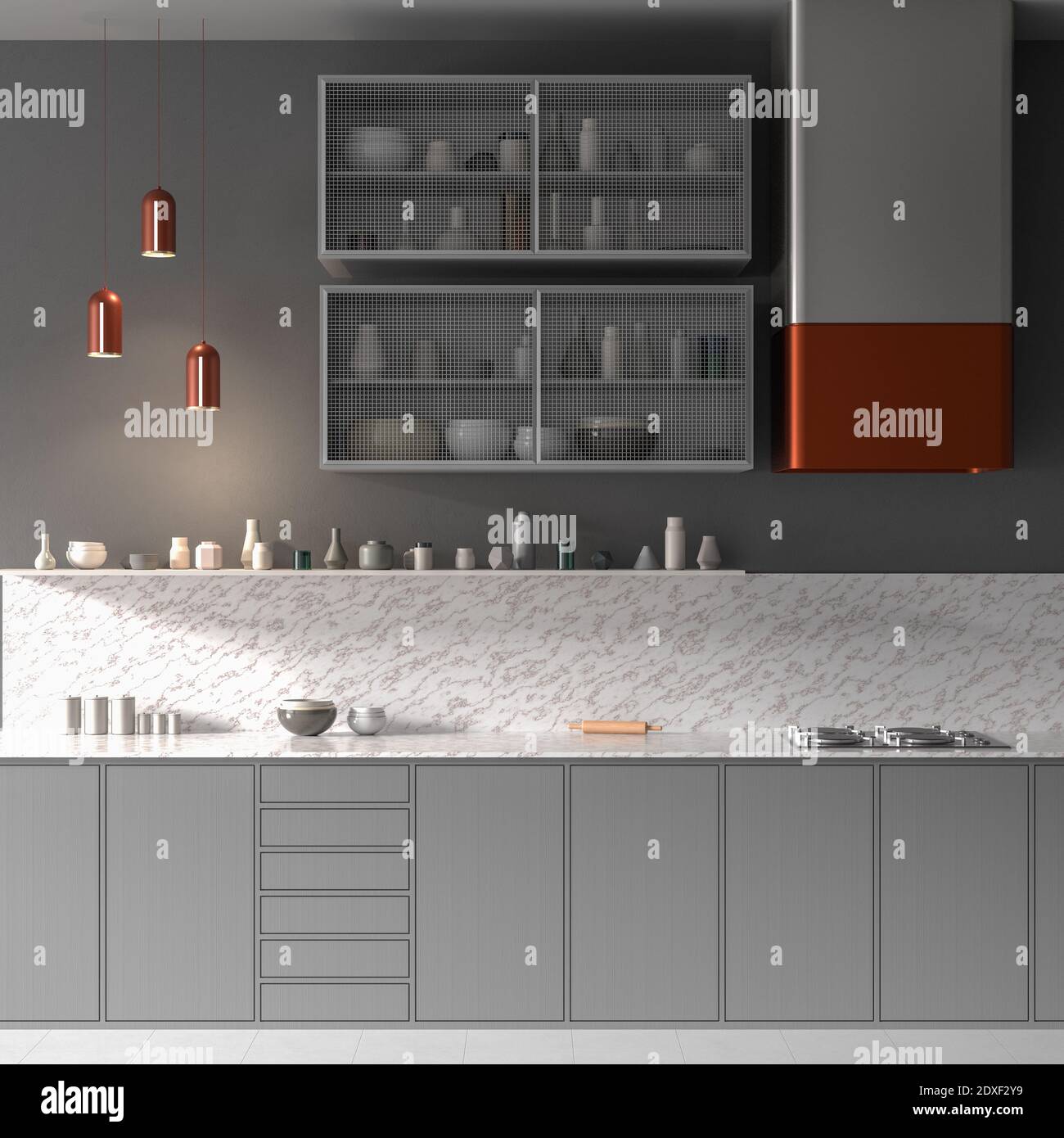 Modern spacious kitchen design. Scandinavian style kitchen design. 3D ...