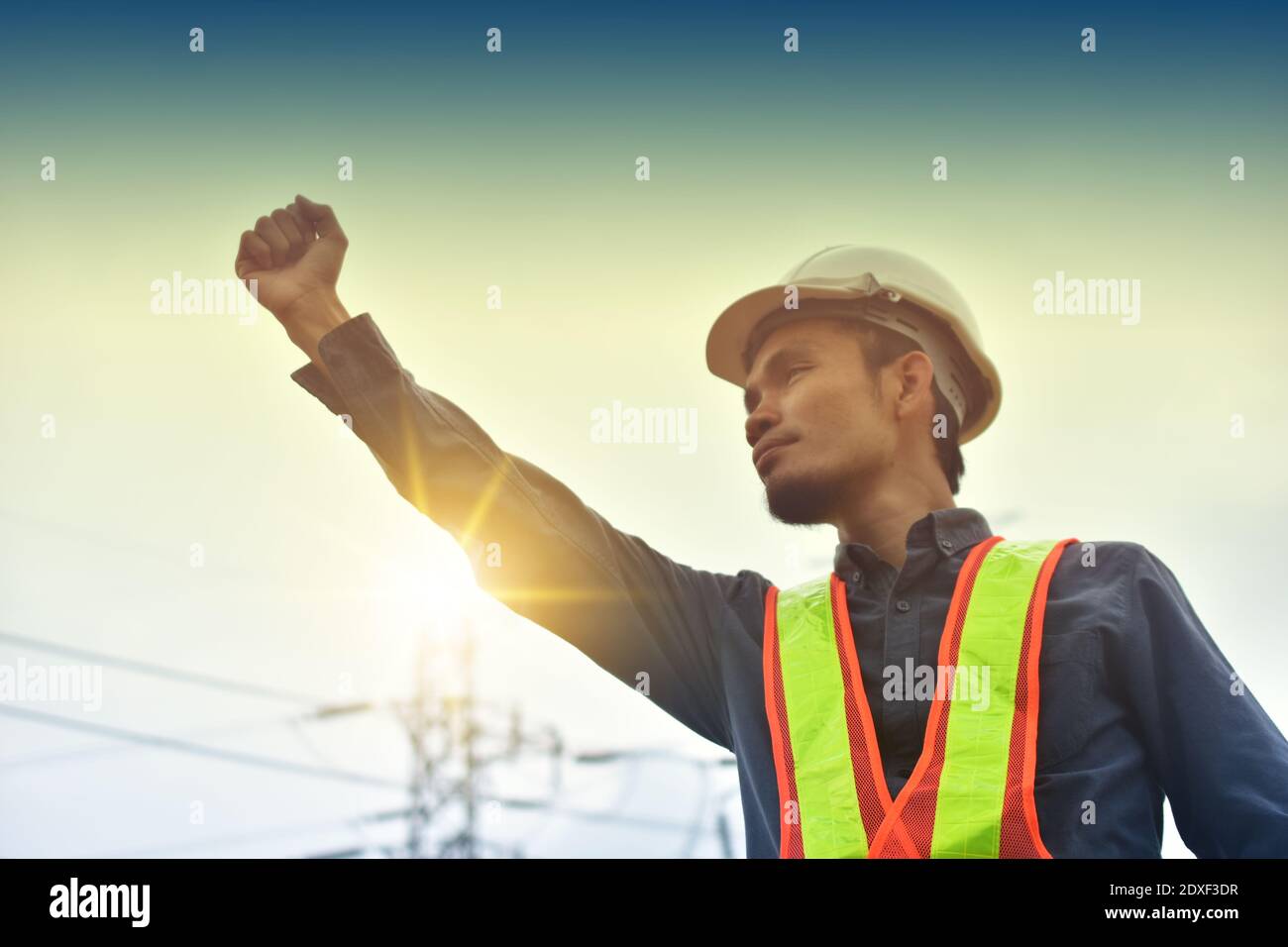Engineer holding Hand success project concept good job Stock Photo - Alamy