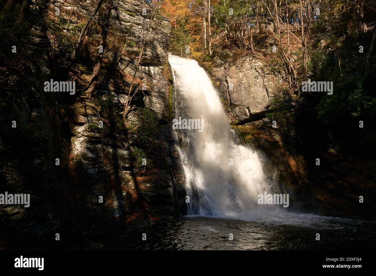 View Of A Waterfall At Bushkill Falls In Pennsylvania From The Ground ...