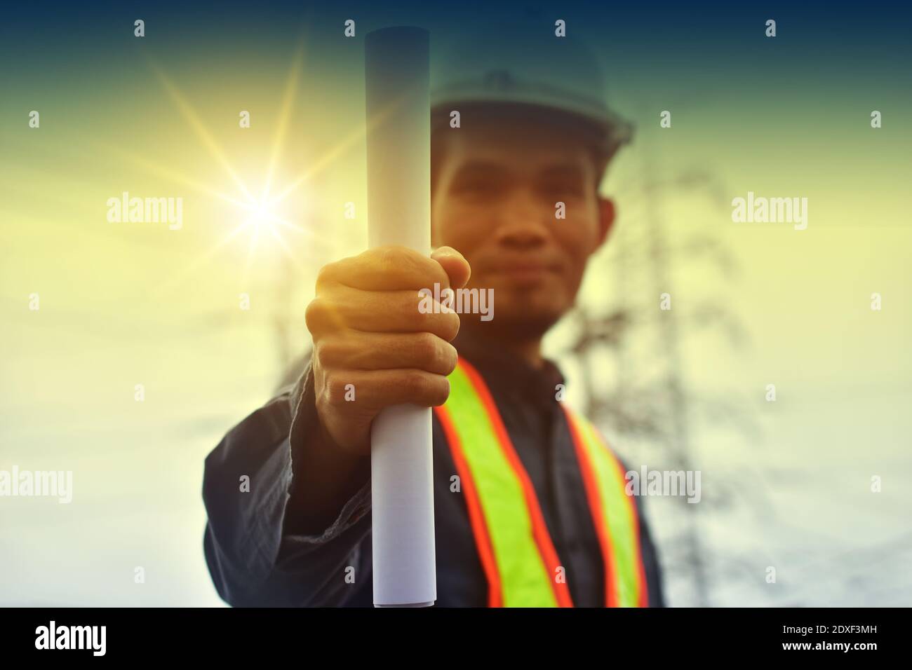 Engineer holding Hand success project concept good job ,Hold plan work ...