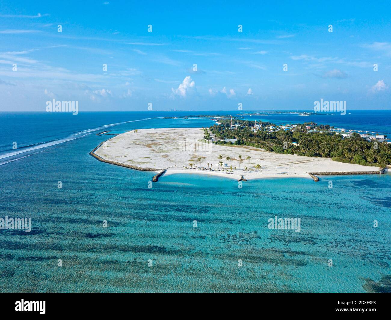 Maldives, Kaafu Atoll, Aerial view of Huraa island Stock Photo - Alamy