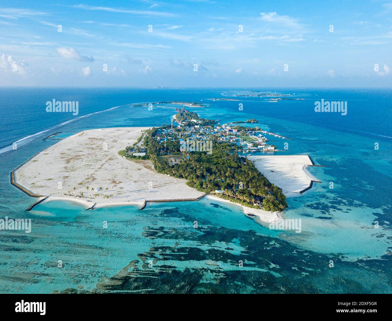 Maldives, Kaafu Atoll, Aerial view of Huraa island Stock Photo - Alamy