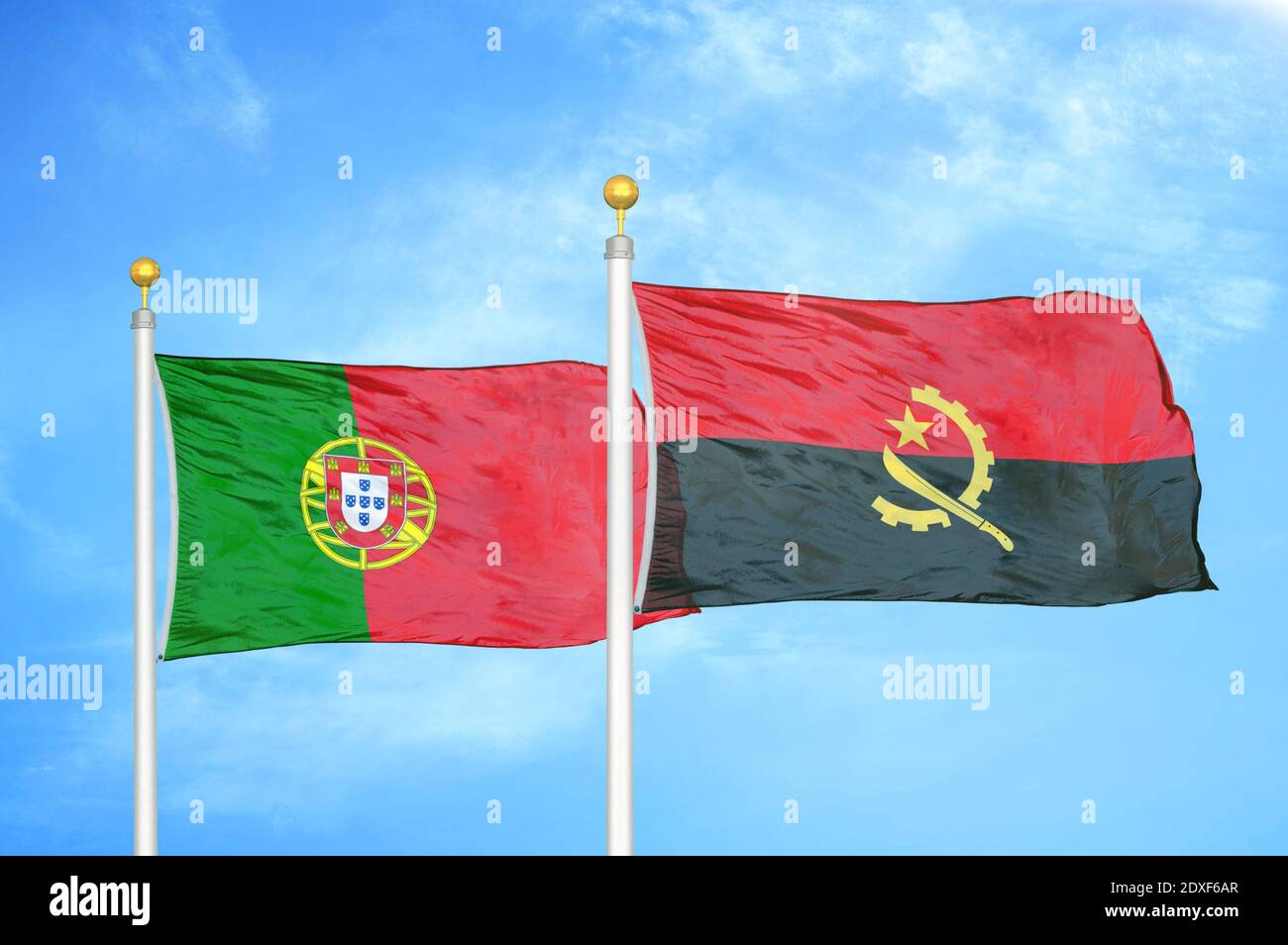 Portugal and Angola two flags on flagpoles and blue sky Stock Photo - Alamy