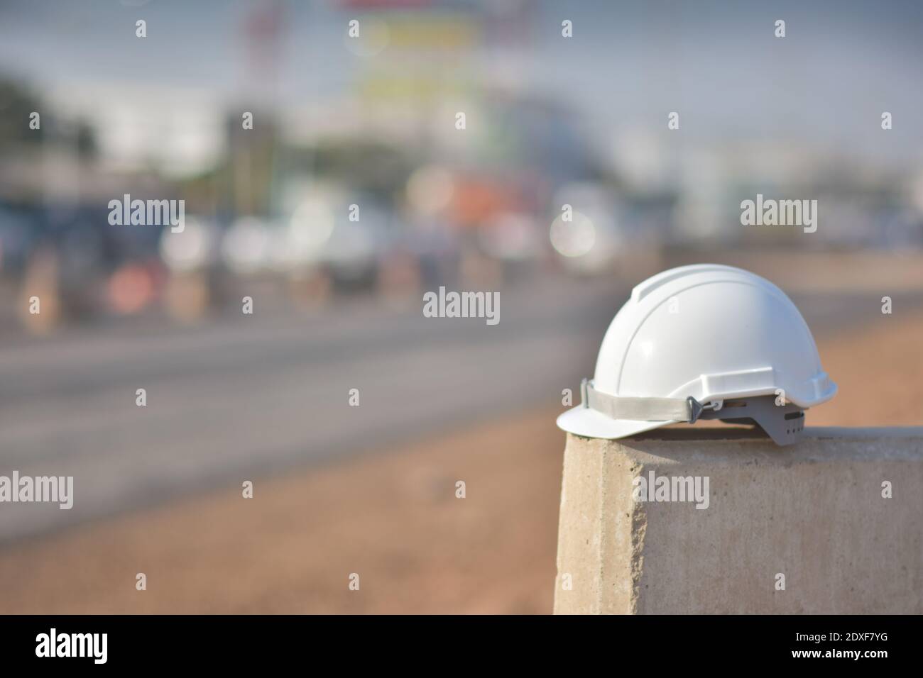 Helmet hard safety is on barrier road construction building worker ...