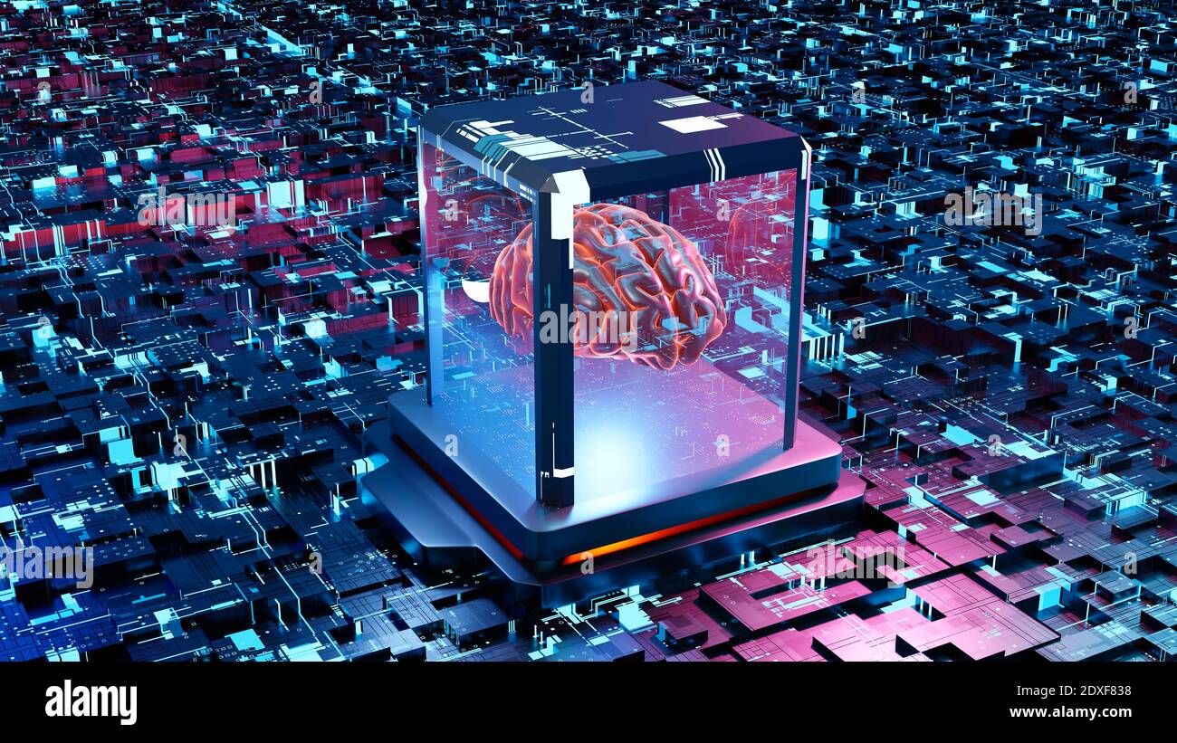 Illustration of three dimensional brain on circuit board Stock Photo ...