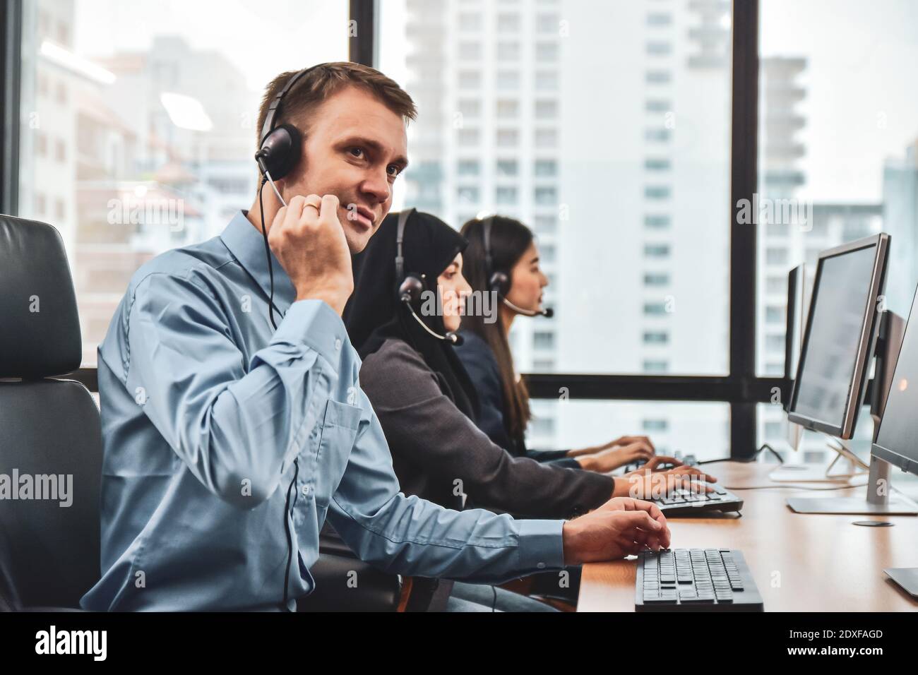Call center business team working in office computer professional Stock ...