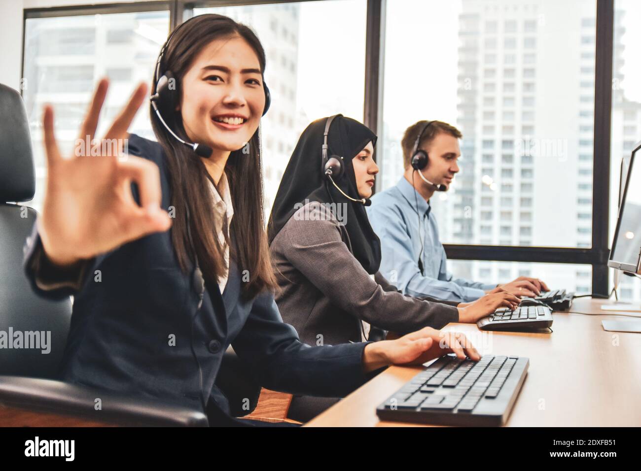 Call center business team working in office computer professional Stock ...