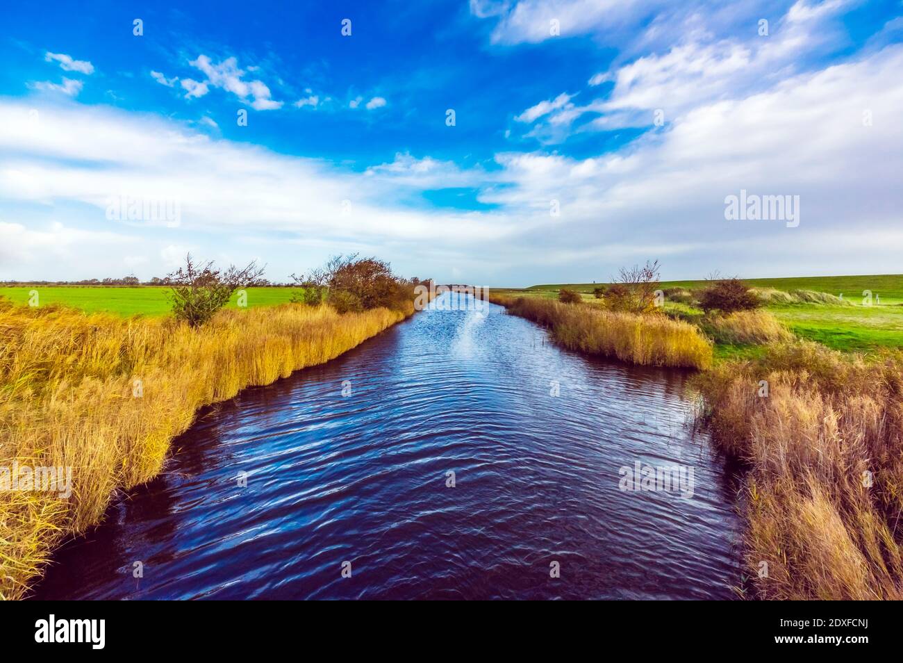 Canal in grassy field Stock Photo - Alamy