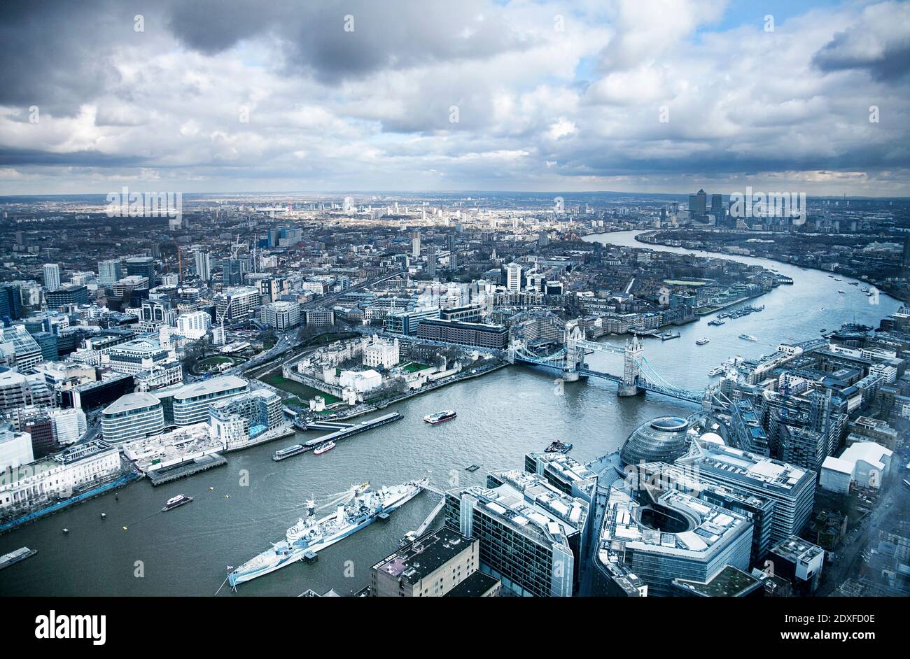 United Kingdom, London, Tower Bridge and The River Thames, aerial view ...