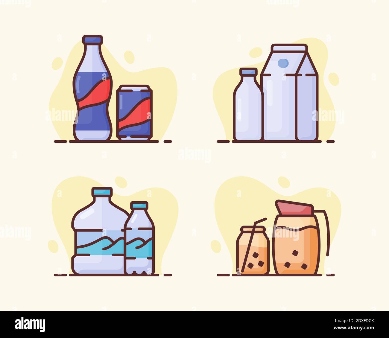 drink beverage icon set collection cola milk mineral water brew coffee ...