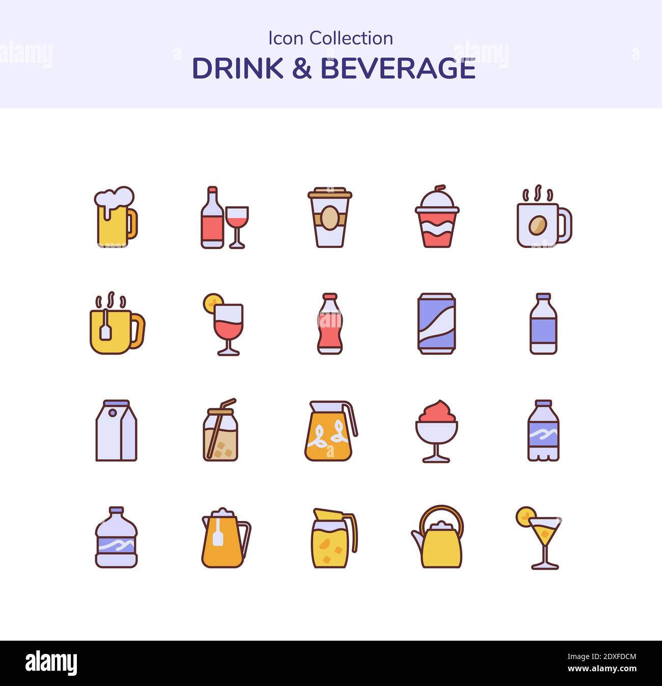 drink beverage icon set collection beer cocktail cola juice tea lemon ...