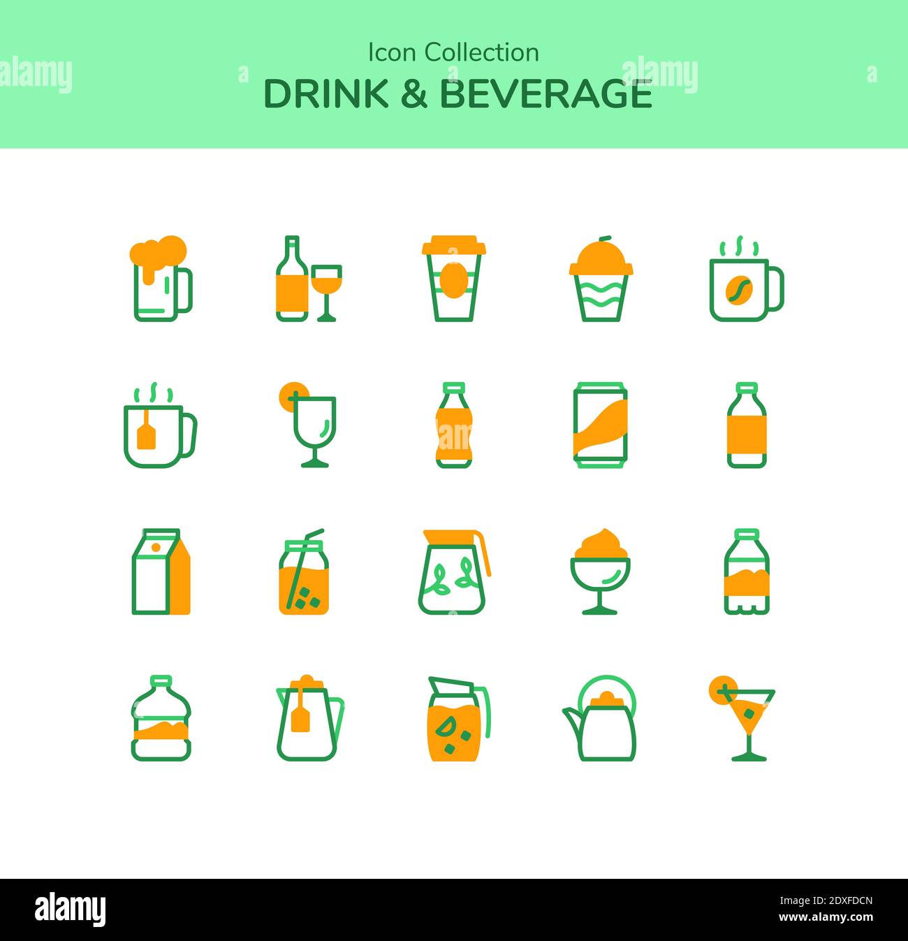 drink beverage icon set collection beer cocktail cola juice tea lemon ...