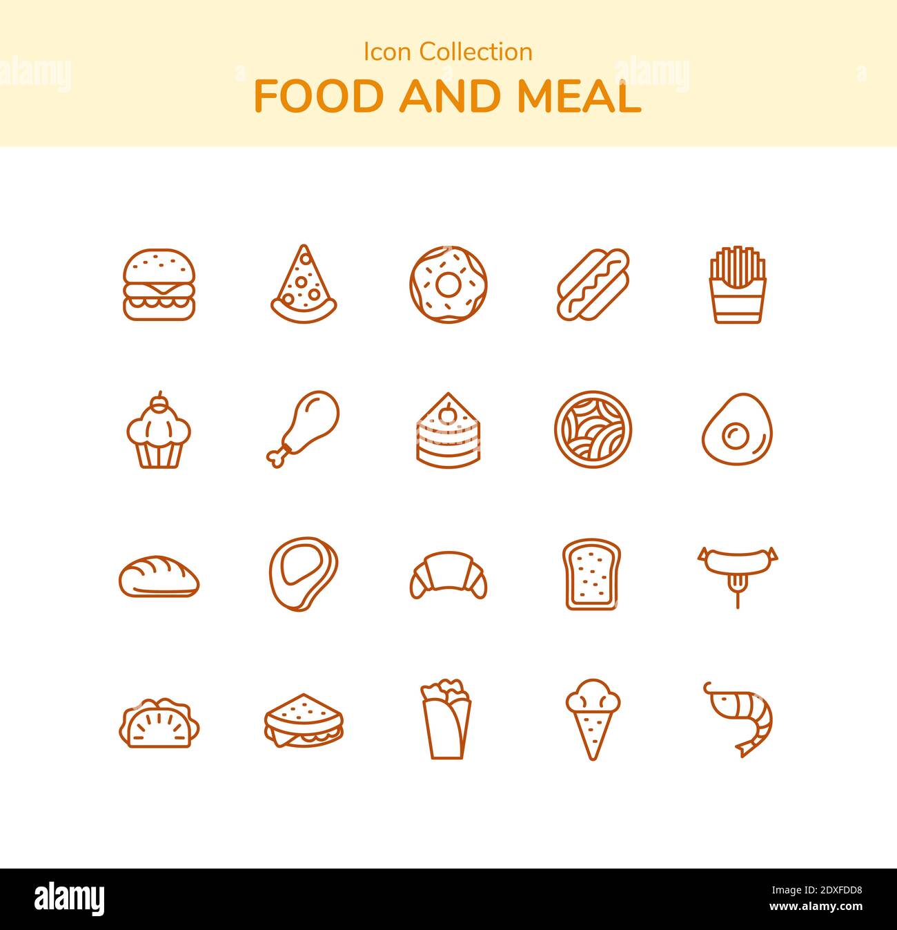 food and meal icon set collection package with outline color flat style ...