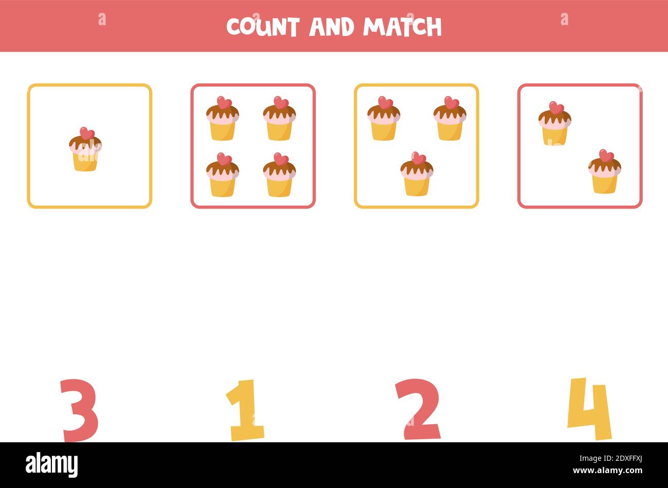 Count all valentine cupcakes and match with correct answer. Educational ...