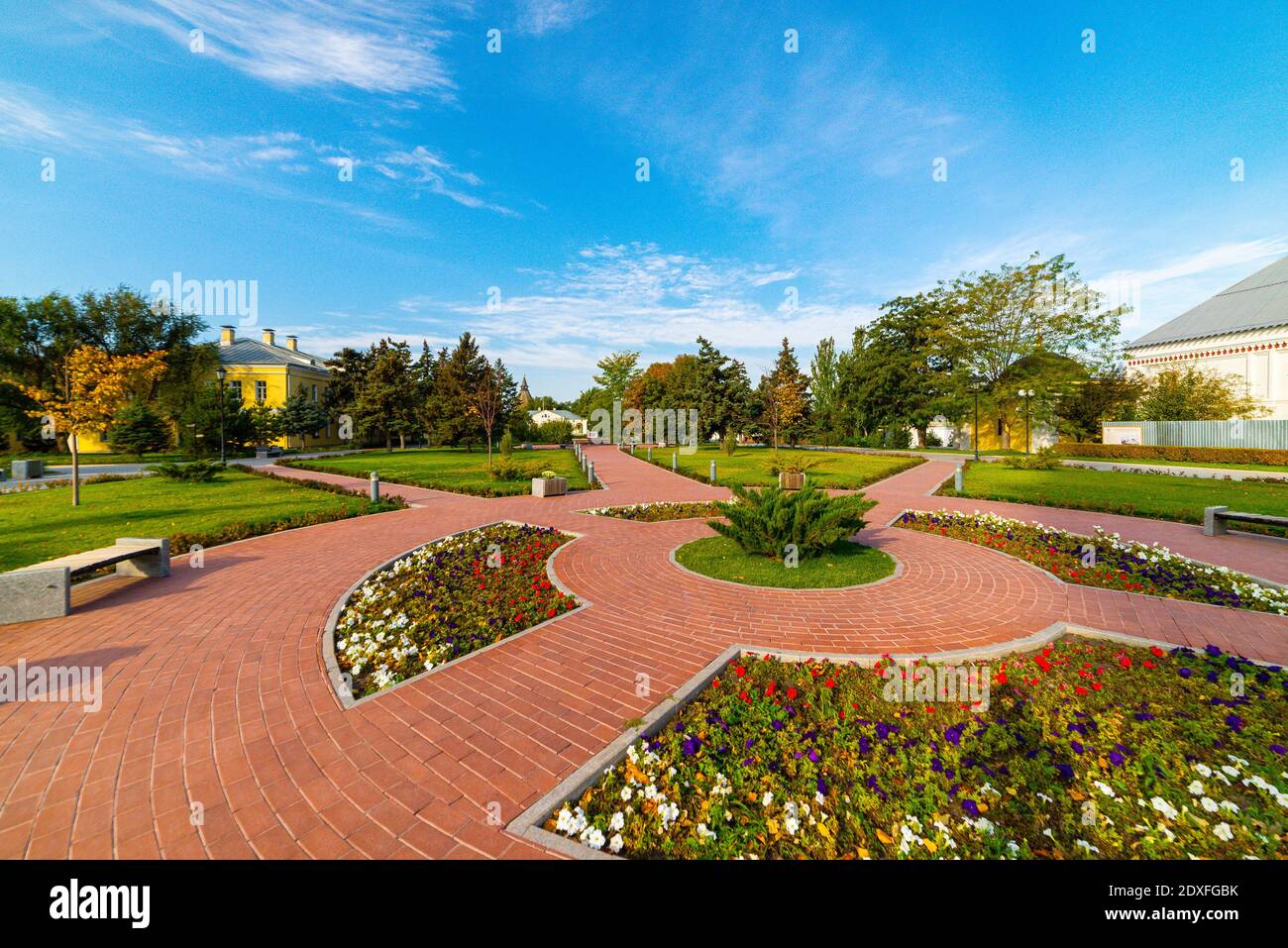 Flowerbeds, Grass Pathway and Ornamental Vase in a Formal Garden Stock ...