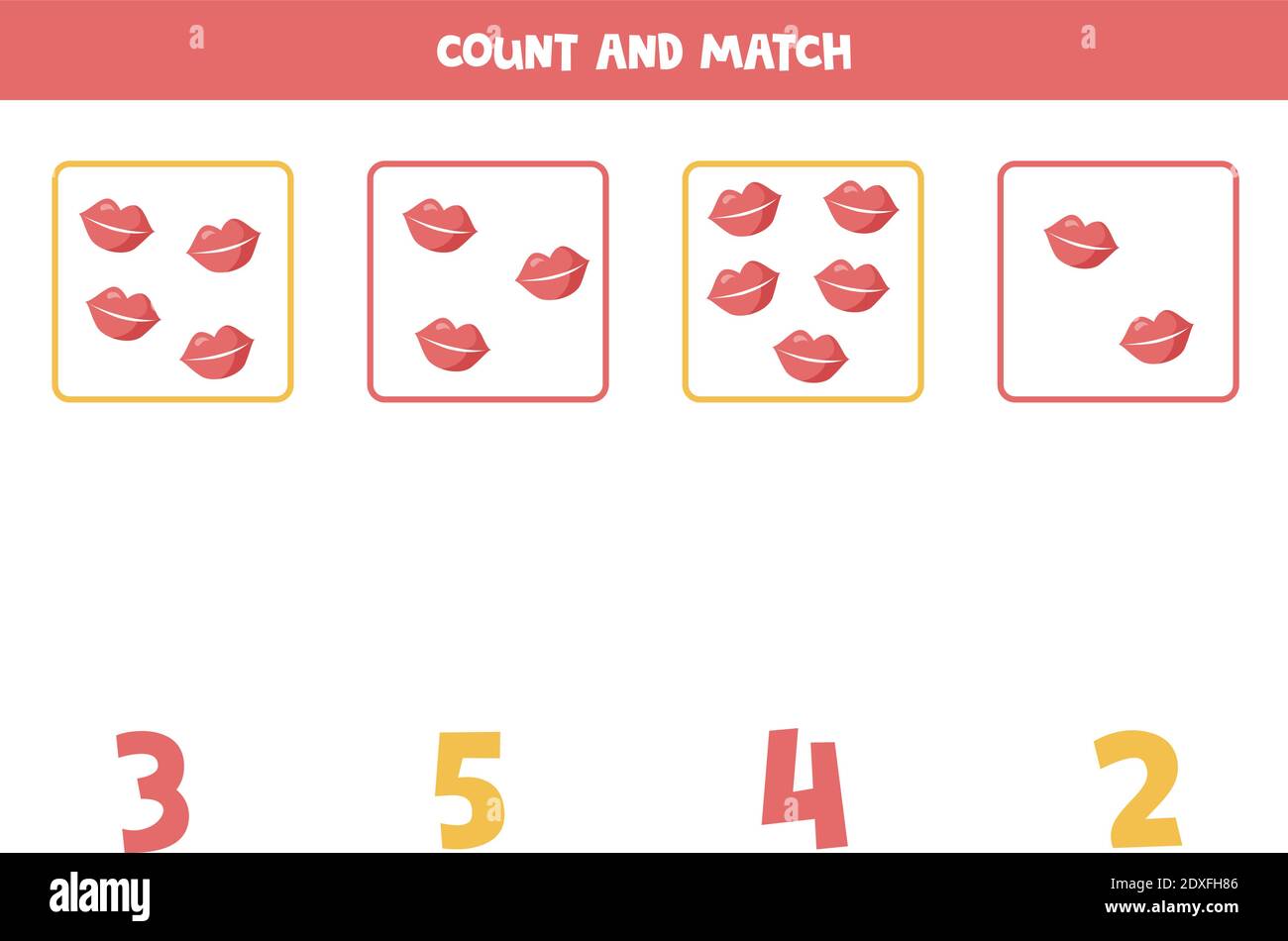 Count all valentine lips and match with correct answer. Educational ...