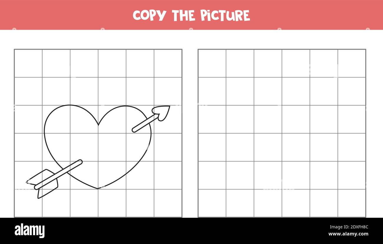Copy the picture of cartoon heart with arrow. Educational game for kids ...