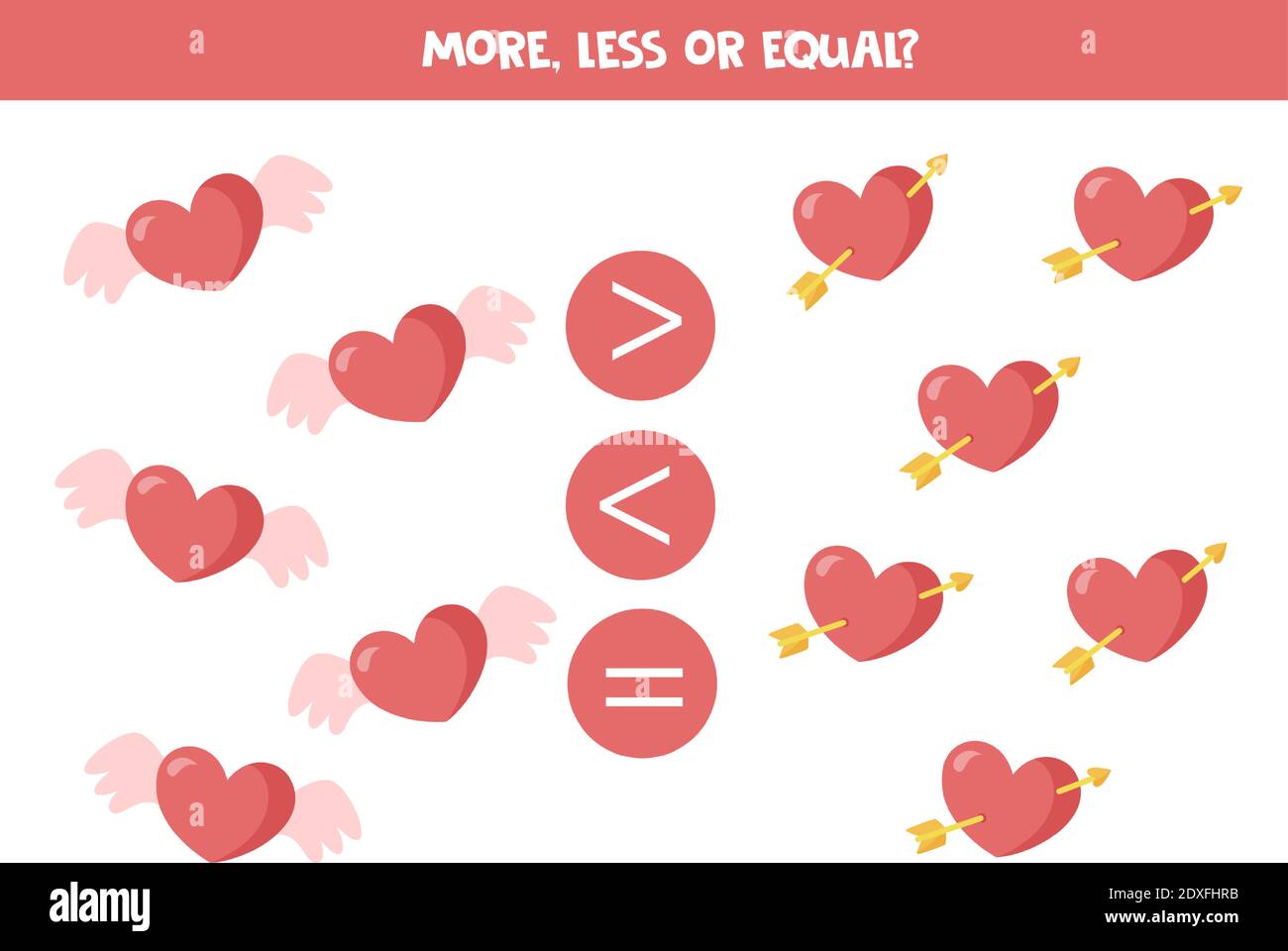 More, less, equal with cute cartoon valentine hearts Stock Vector Image ...