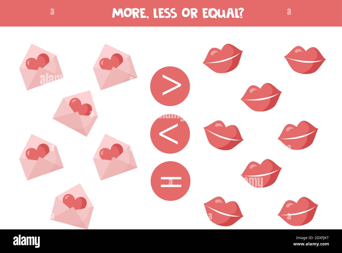 More, less, equal with cute cartoon valentine elements Stock Vector ...