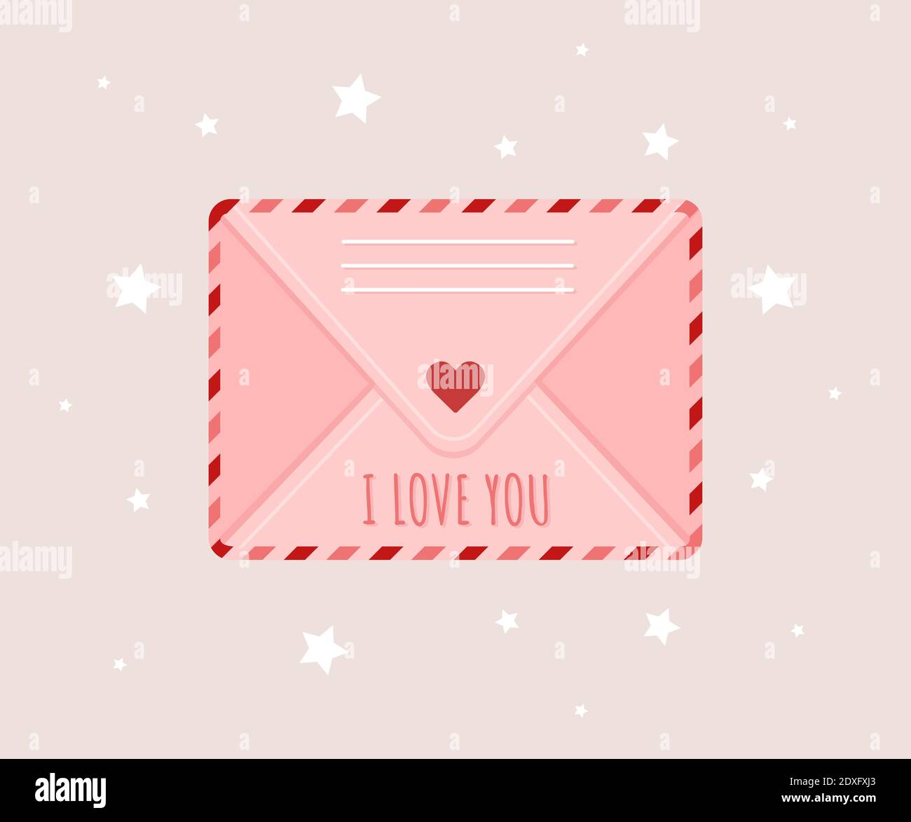 Colorful envelope in cartoon style. Happy Valentines Day. Cute design ...