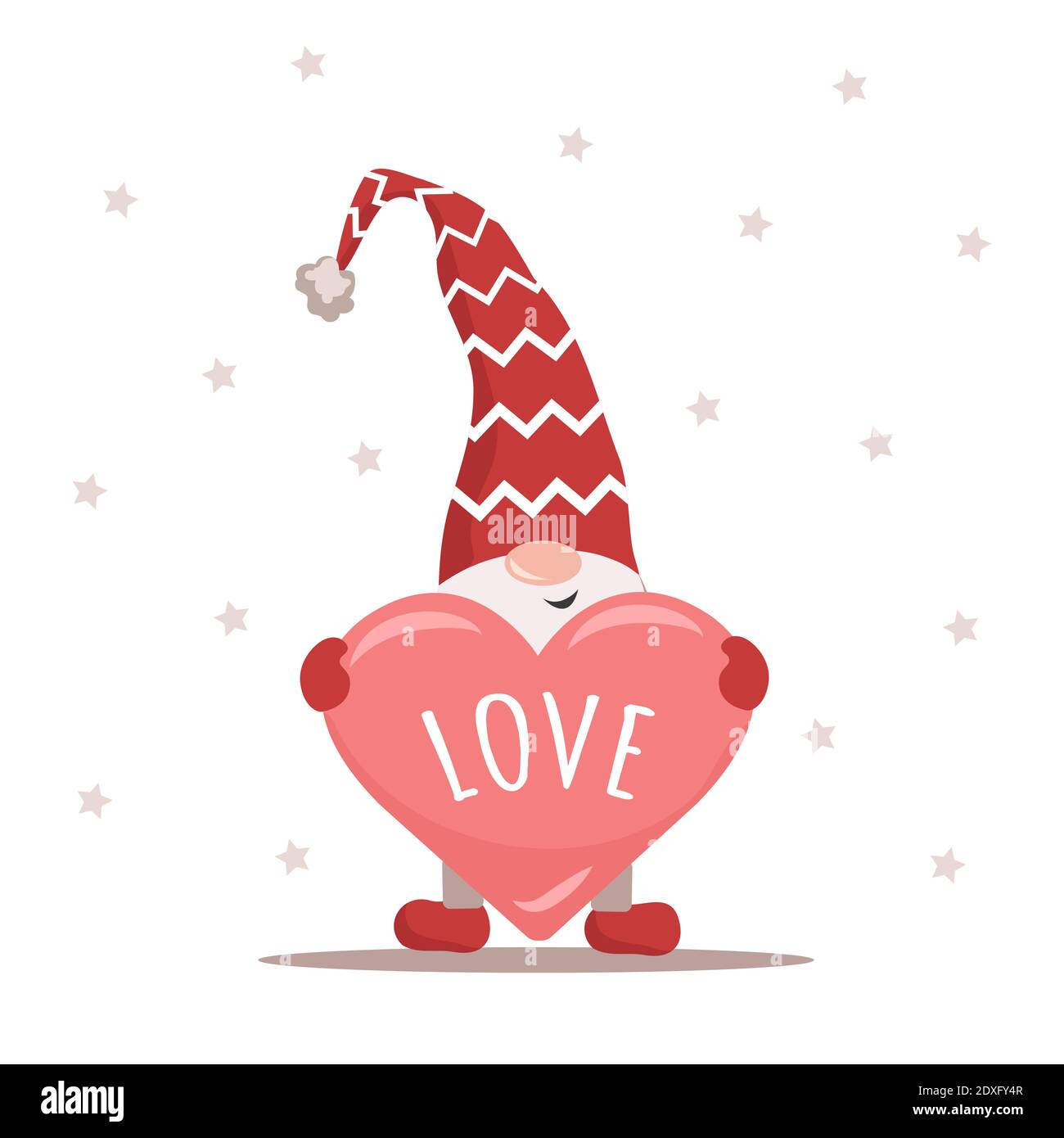 Valentine gnome in red hat holding heart. Lovely scandinavian elf ...