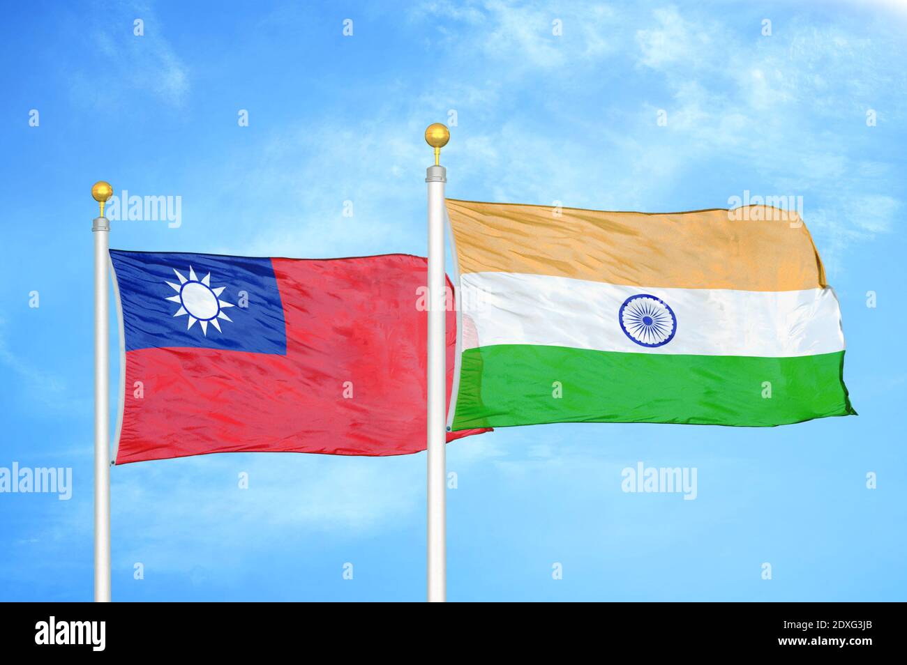 Taiwan and India two flags on flagpoles and blue sky Stock Photo - Alamy