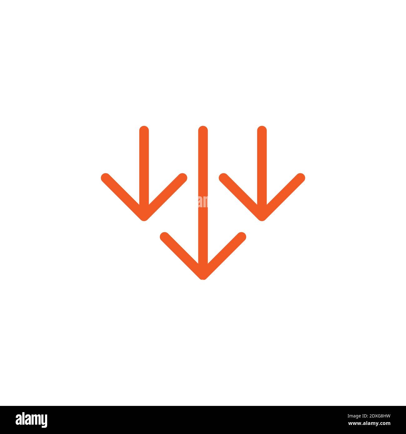 three red thin arrows down icon. download sign. Fall, decrease symbol ...